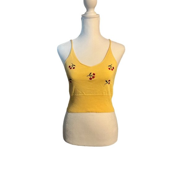 SHEIN | Tops | Shein Yellow Cherry Crop Top | Poshmark